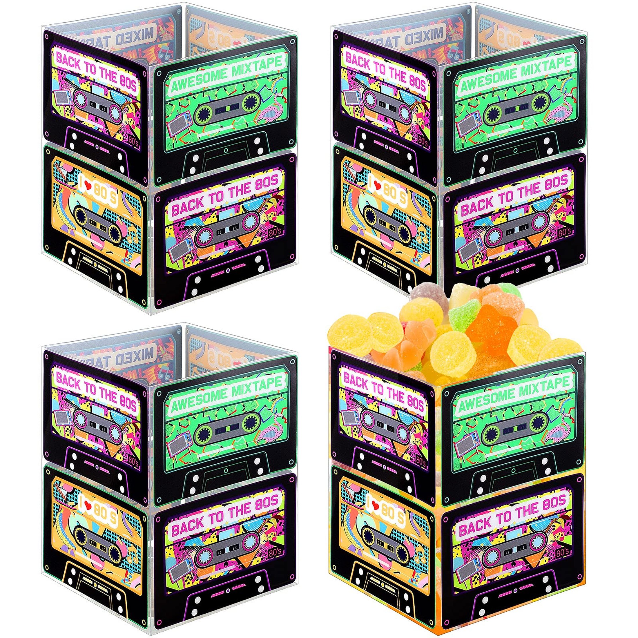 Retro Cube Party Decor Set - 90's Tape Buckets & Centerpieces - Plastic ...