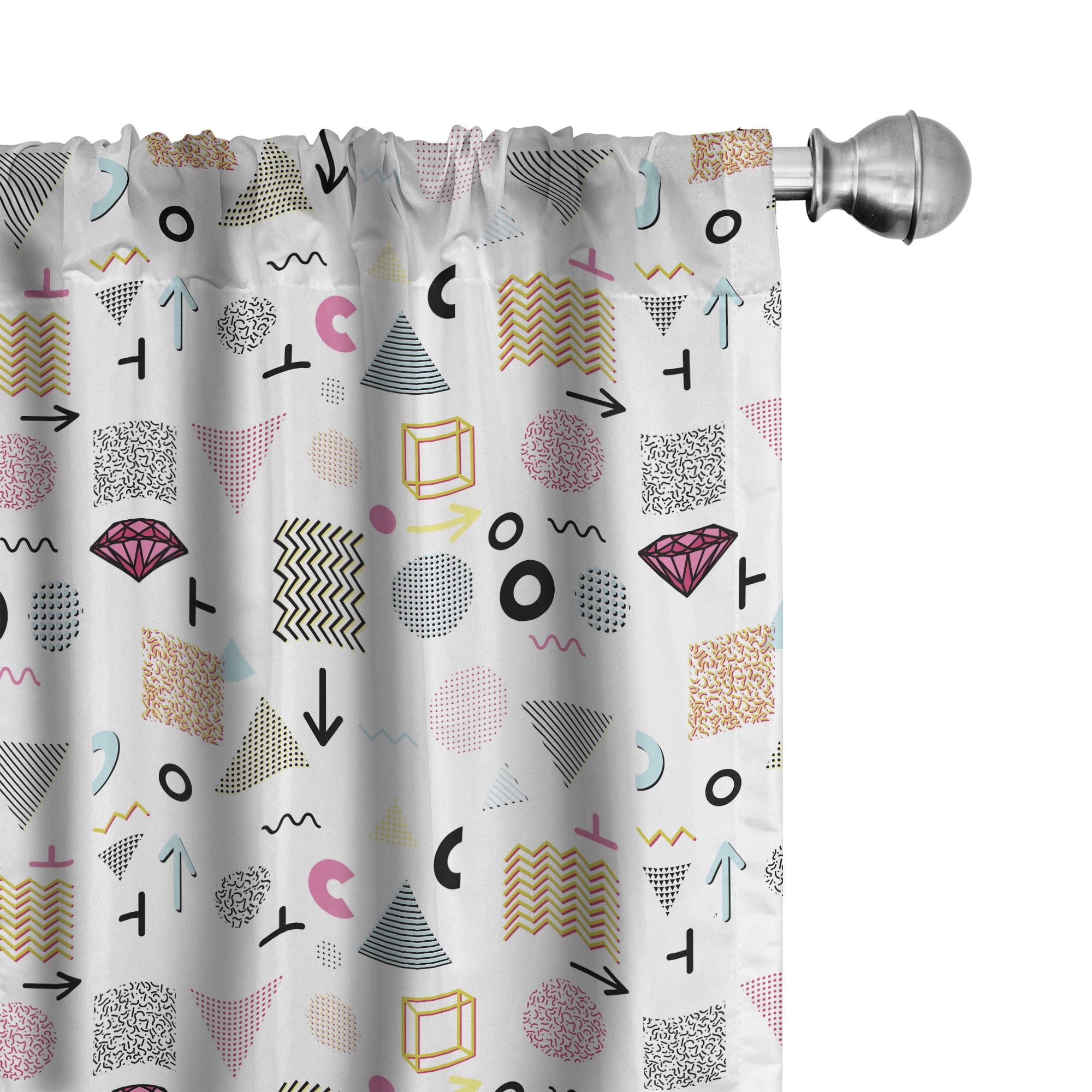 Retro Curtains 2 Panels Set, Colorful Geometrical Shapes in Memphis ...