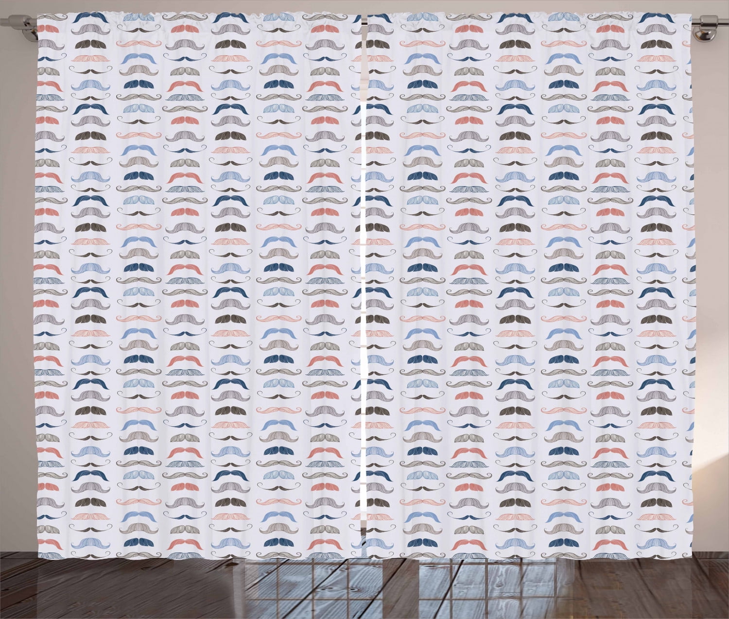 Ambesonne Retro Curtains 2 Panel Set, Colorful Moustache Sketch, 108" x ...