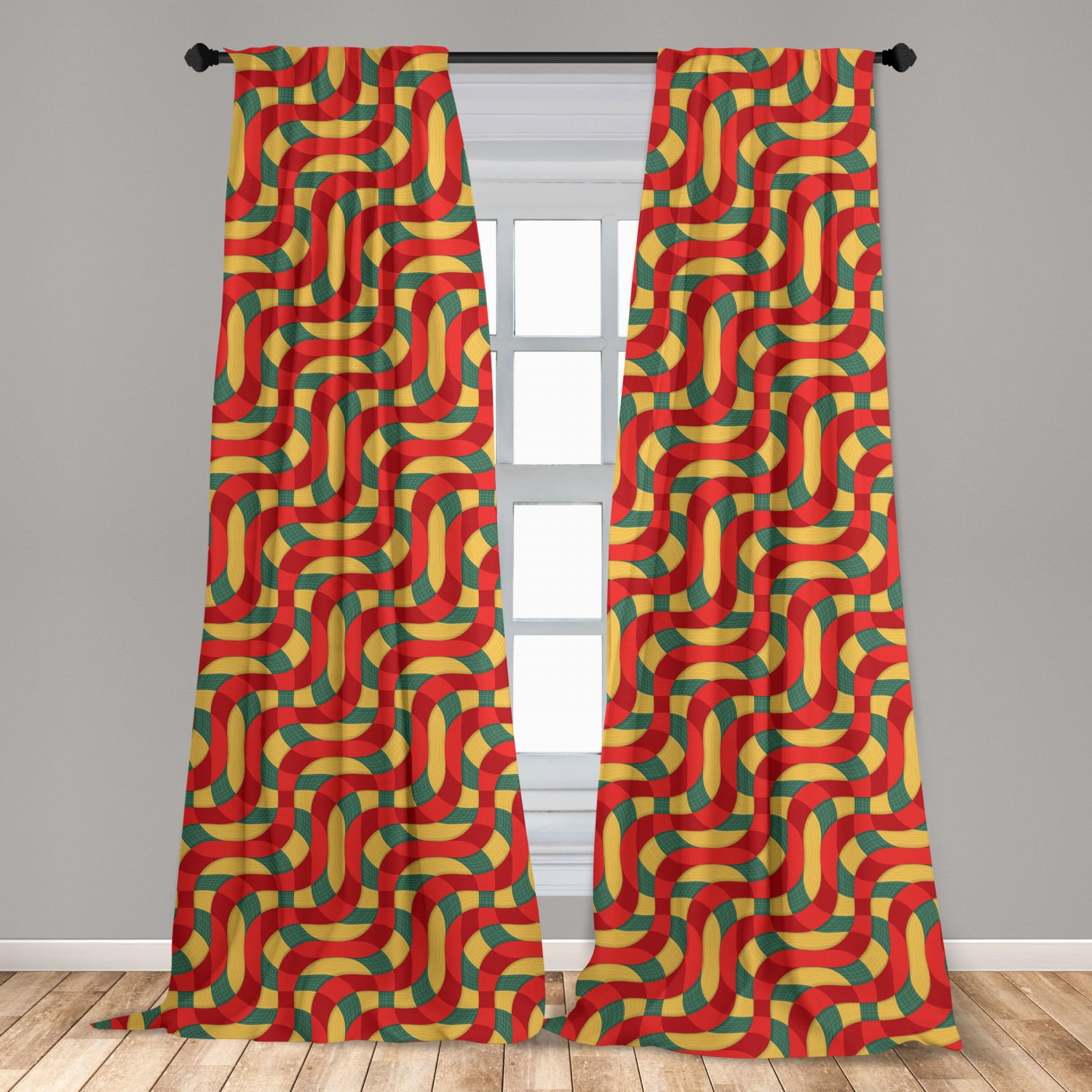 Retro Curtains 2 Panels Set Curved Stripes Pattern With Many Colors
