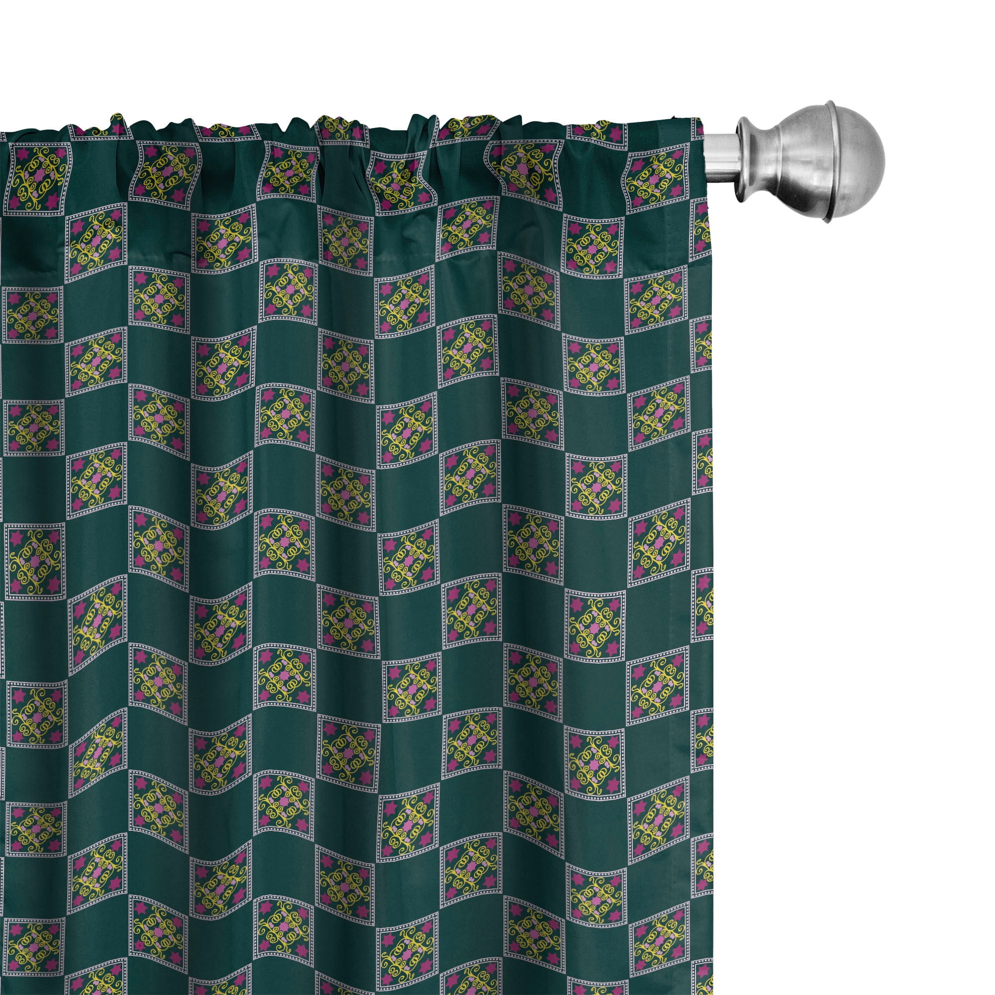 Retro Curtains 2 Panels Set, Diagonal Motifs with Swirls and Stars in ...