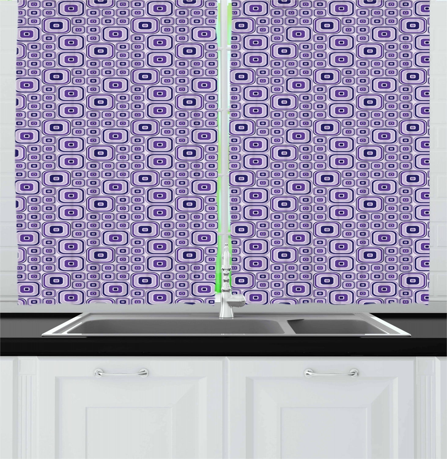 Retro Curtains 2 Panels Set, Funky Geometric Tile Pattern with Moire ...