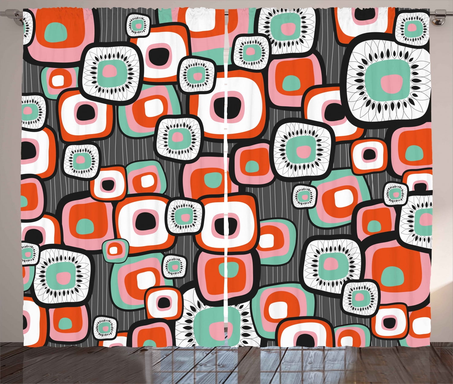 Ambesonne Vintage Curtains 2 Panel Set, Funk Lava Flowers Forms, 108" x ...