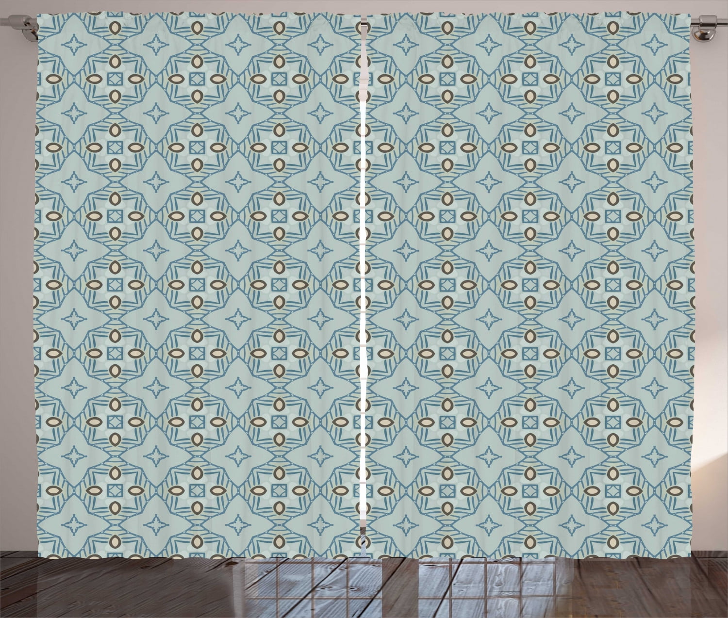 Ambesonne Retro Curtains 2 Panel Set, Abstract Tile Lattice Mosaic, 108 ...