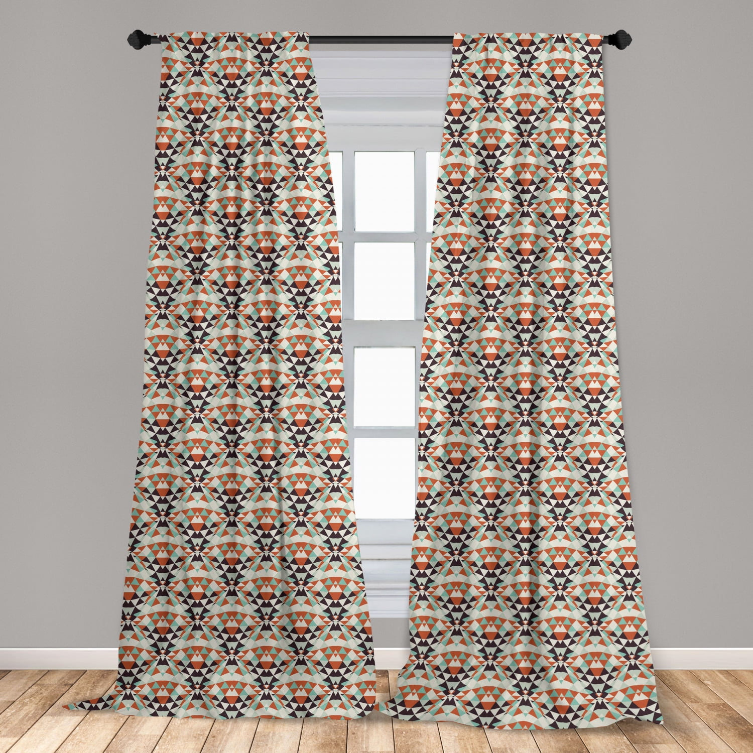 Retro Curtains 2 Panels Set, Old Fashioned Style Abstract Pattern with ...