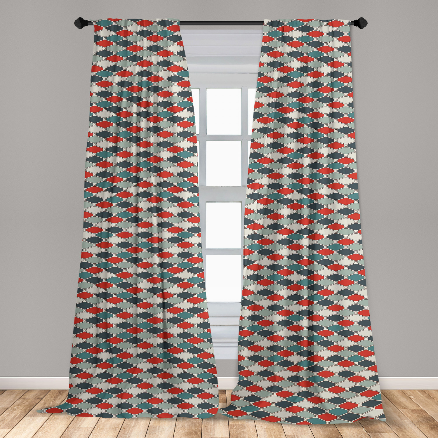 Retro Curtains 2 Panels Set, Pattern of Mosaic with Geometric Design ...