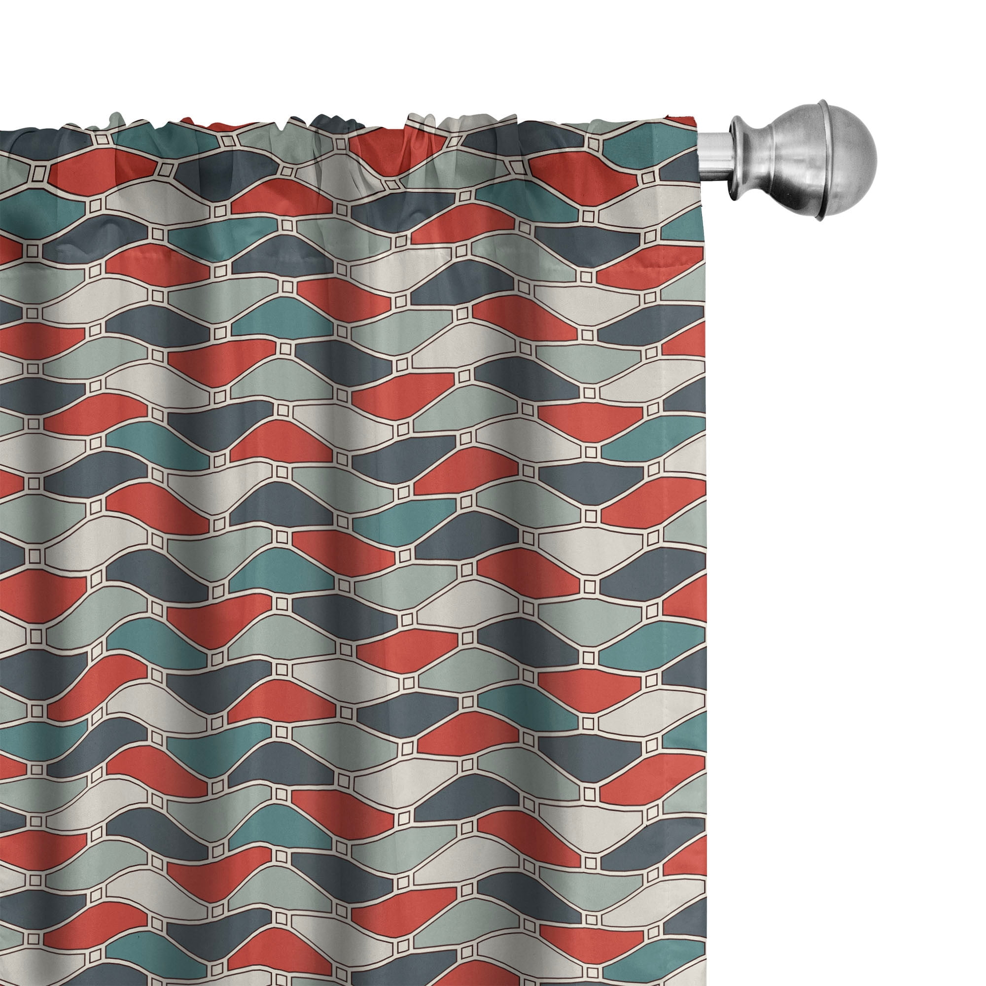 Retro Curtains 2 Panels Set, Pattern of Mosaic with Geometric Design ...