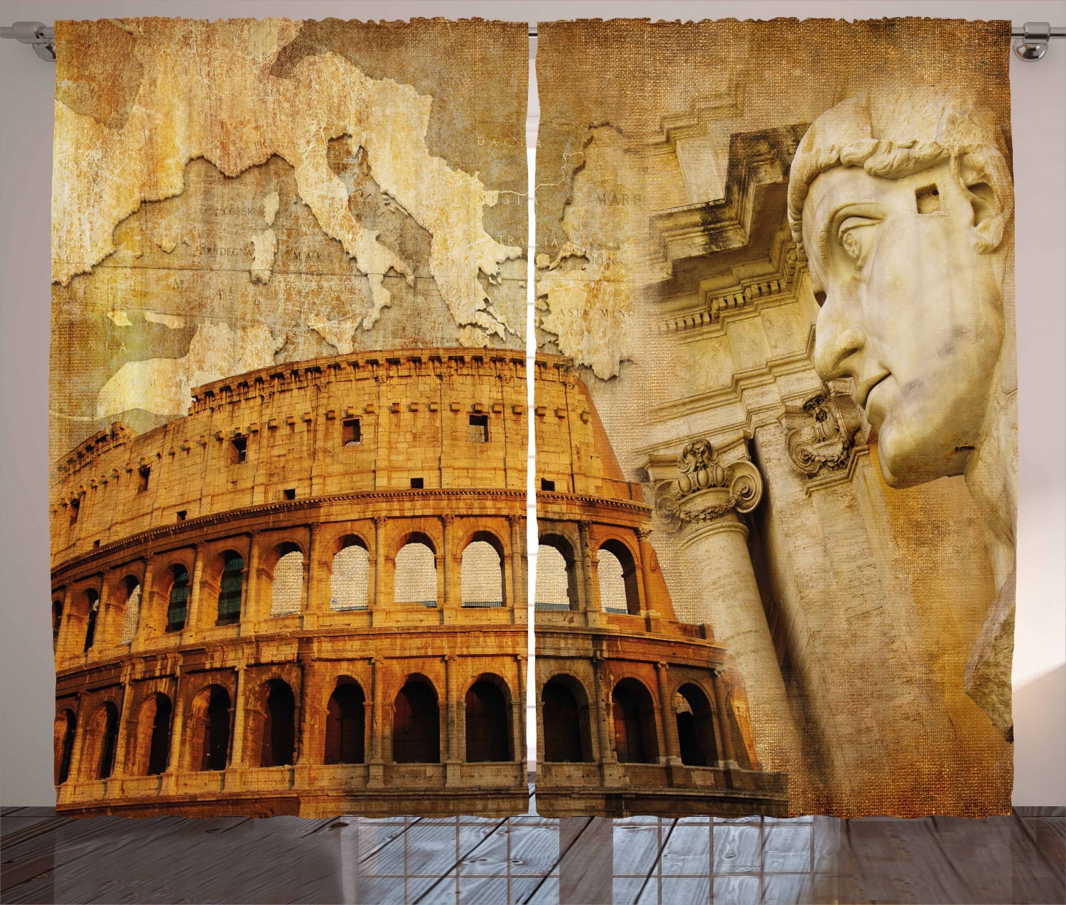 Ambesonne Retro Curtains 2 Panel Set, Roman Empire Concept, 108" x 90 ...