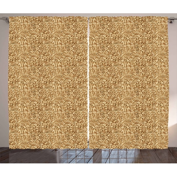 Ambesonne Retro Curtains 2 Panel Set, Weathered Leaves Petals, 108" x ...
