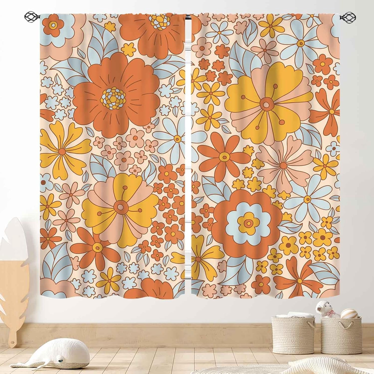 Retro Curtains 70S Floral Curtains for Window, Groovy Funky Hippie ...