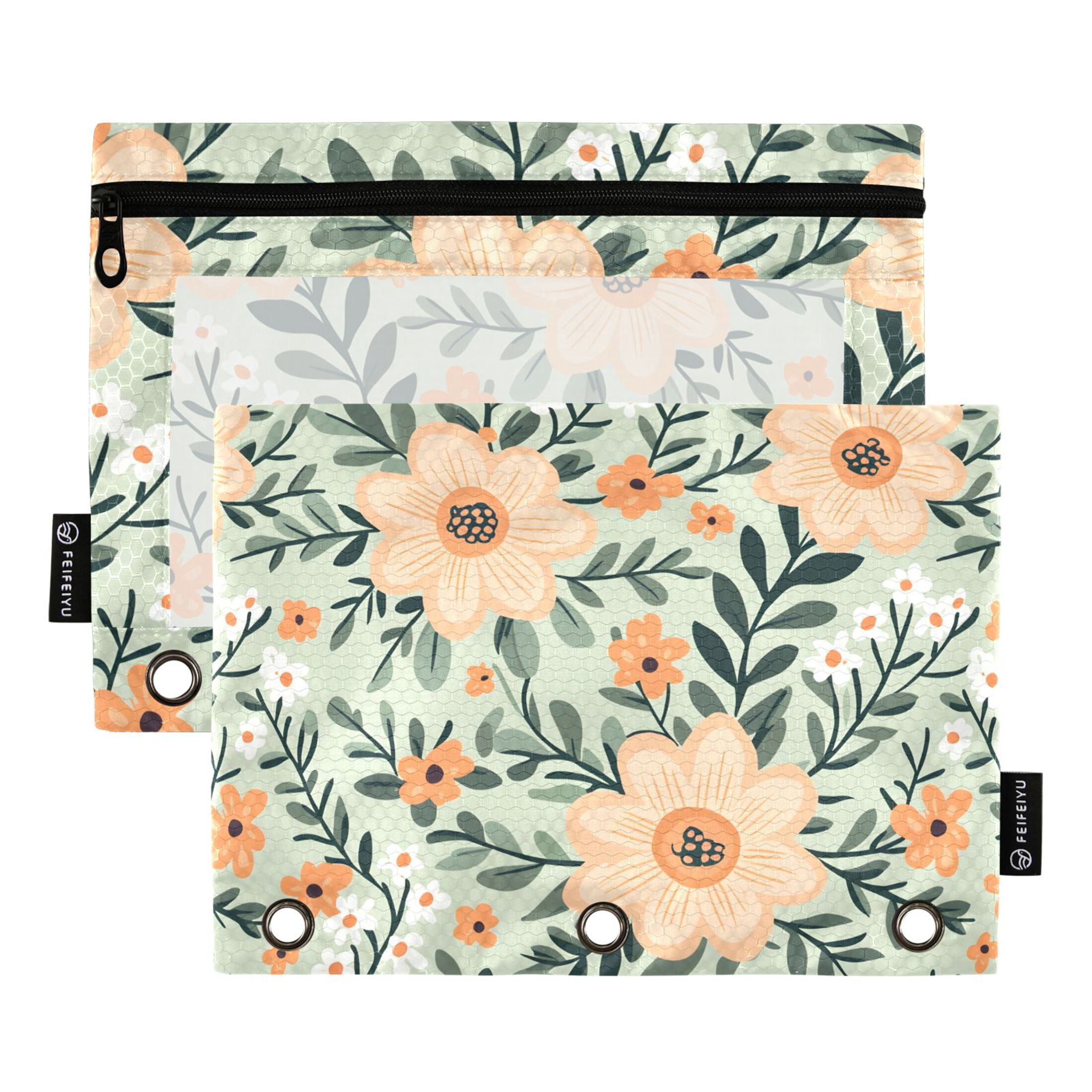 Retro Cute Peach Flower 2 Pack Pencil Pouch for 3 Ring Binder Smooth ...