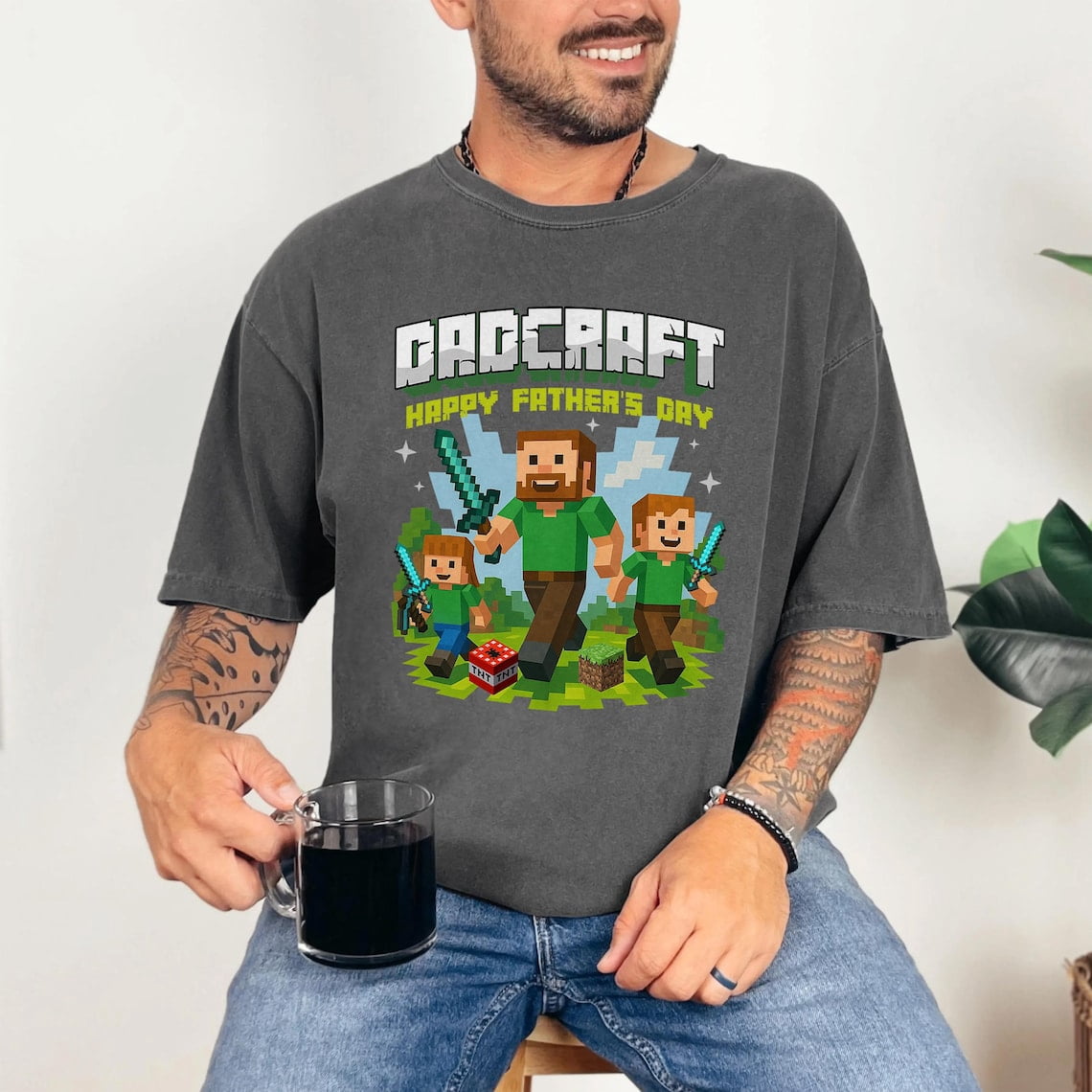 Retro DadCraft T-Shirt, A Minecraf Movie Shirt For Kids, Chicken Jocky ...