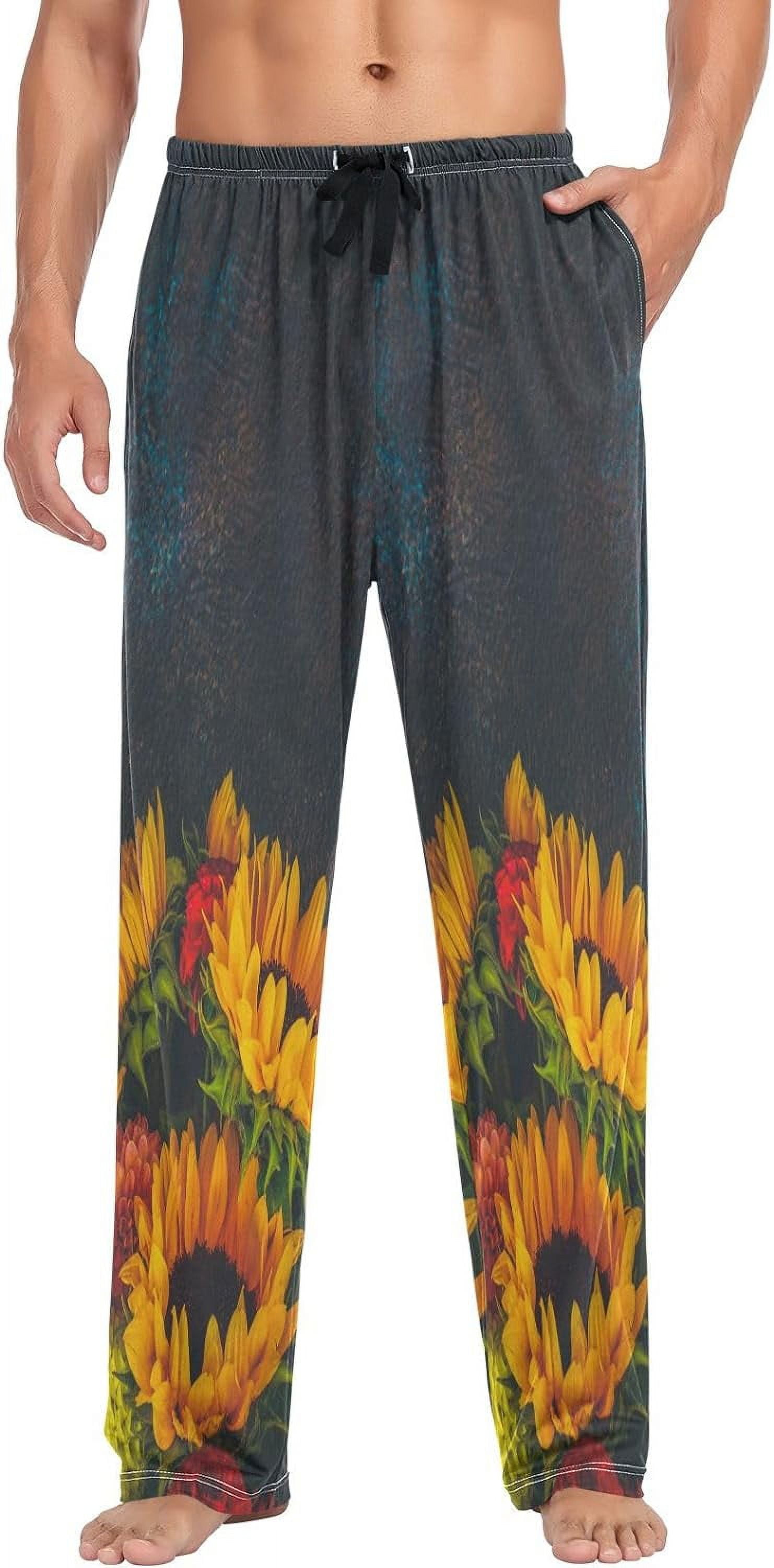 Retro Dahlia Sunflower Men's Pajama Pants Lightweight Sleepwear Bottom ...