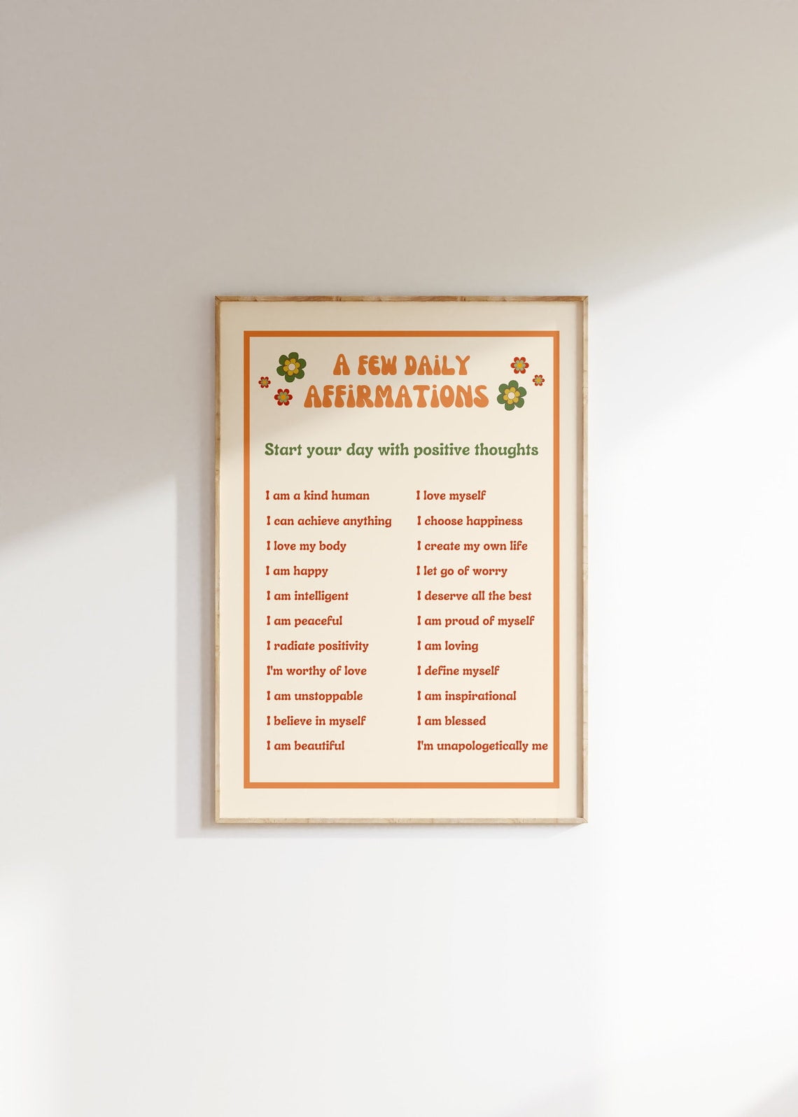 Retro Daily Affirmations Quote Wall Art • Preppy Room Decor ...