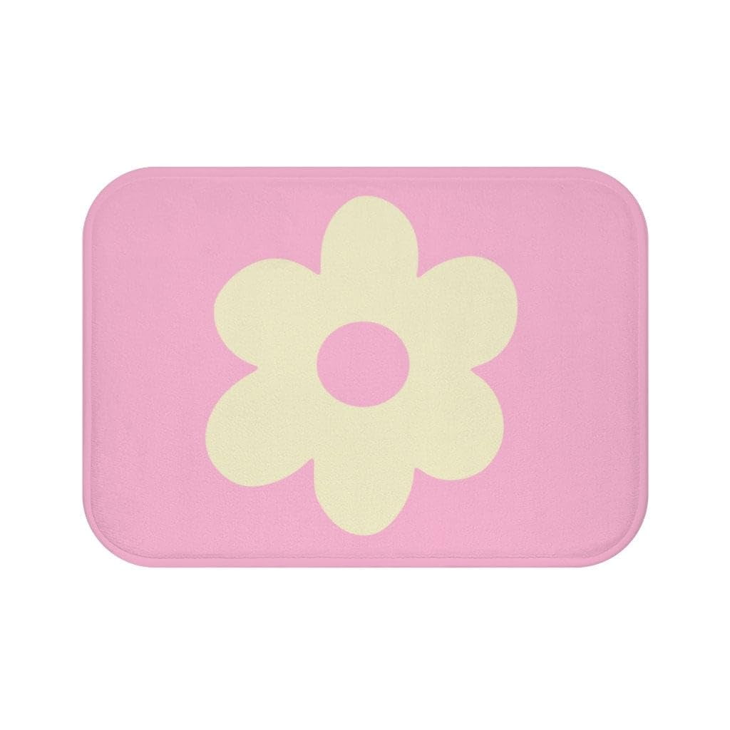 Retro Daisies Bath Mat Danish Pastel and Y2K Aesthetics Pink Yellow ...