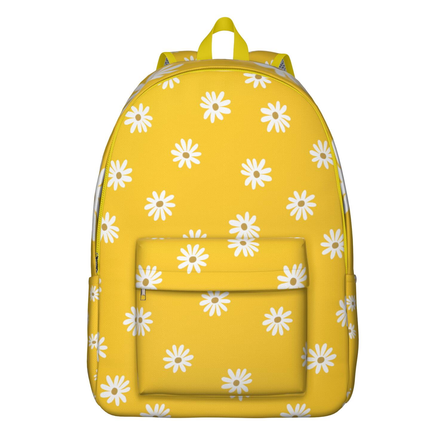 Retro Daisy Backpack - Waterproof Floral Bookbag with Sunny Yellow ...