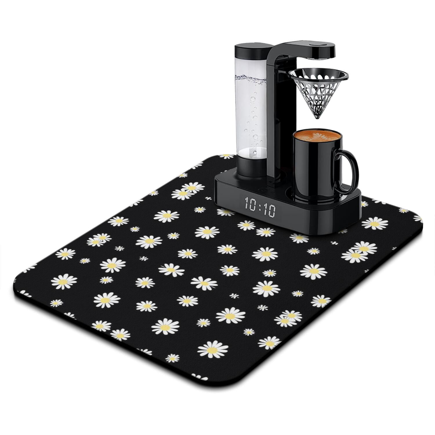 Retro Daisy Flower Dish Drying Mat 18x24in, Absorbent Coffee Mat, Boho ...