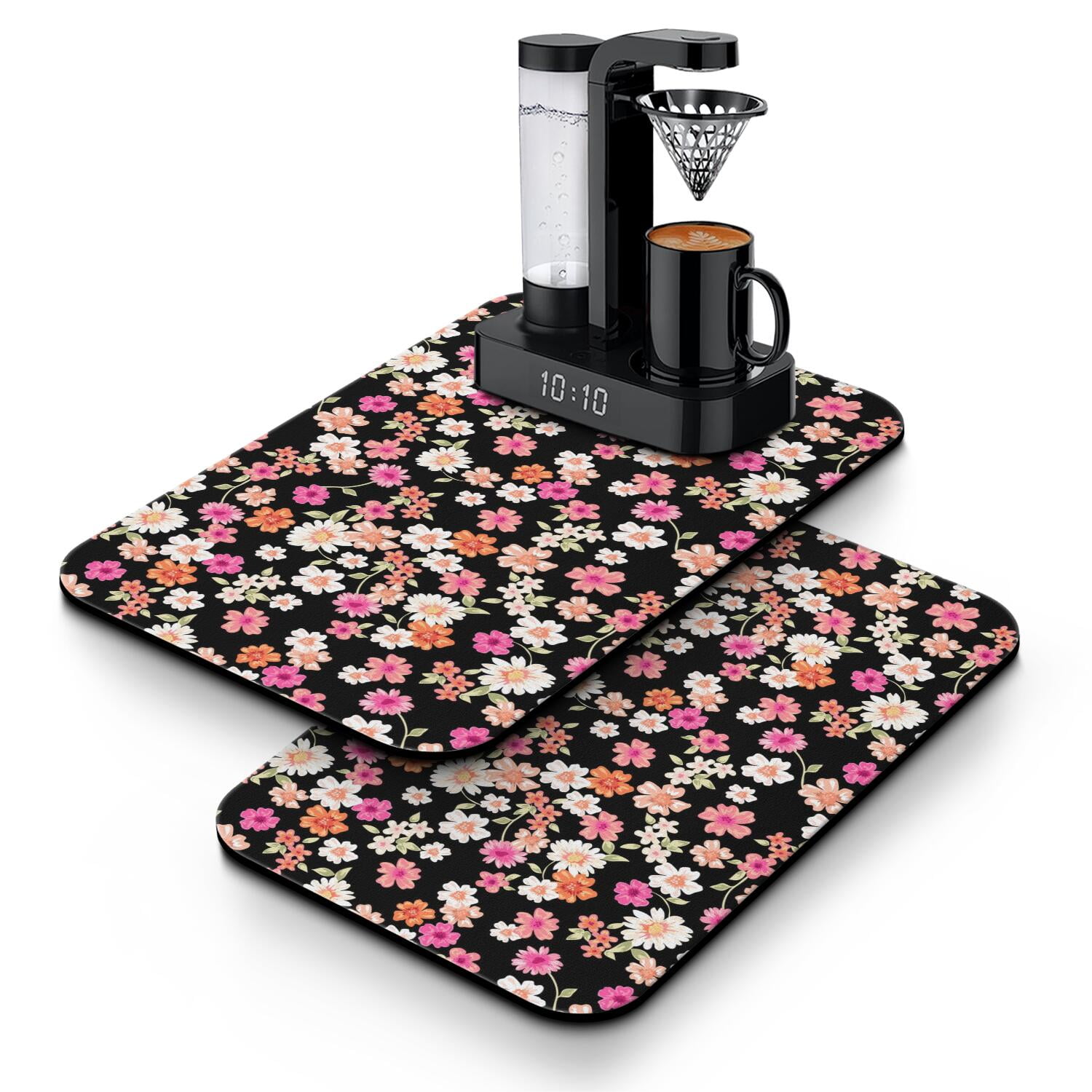 Retro Daisy Flower Dish Drying Mat 19.5x12in (Set of 2), Absorbent ...