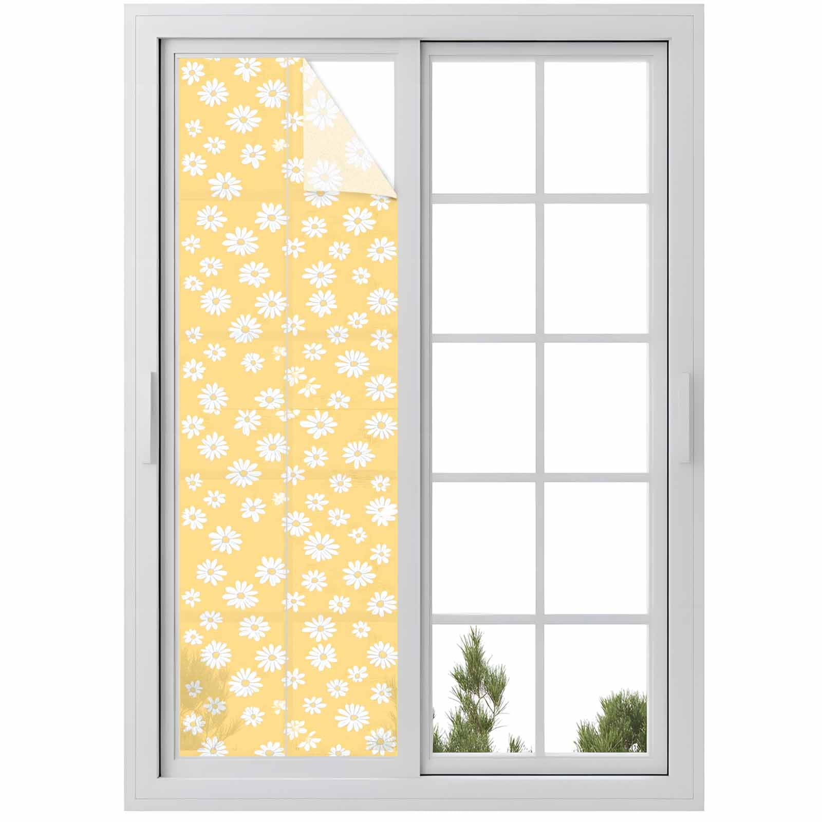 Retro Daisy Window Privacy Film White Floral Yellow Backdrop Decorative ...