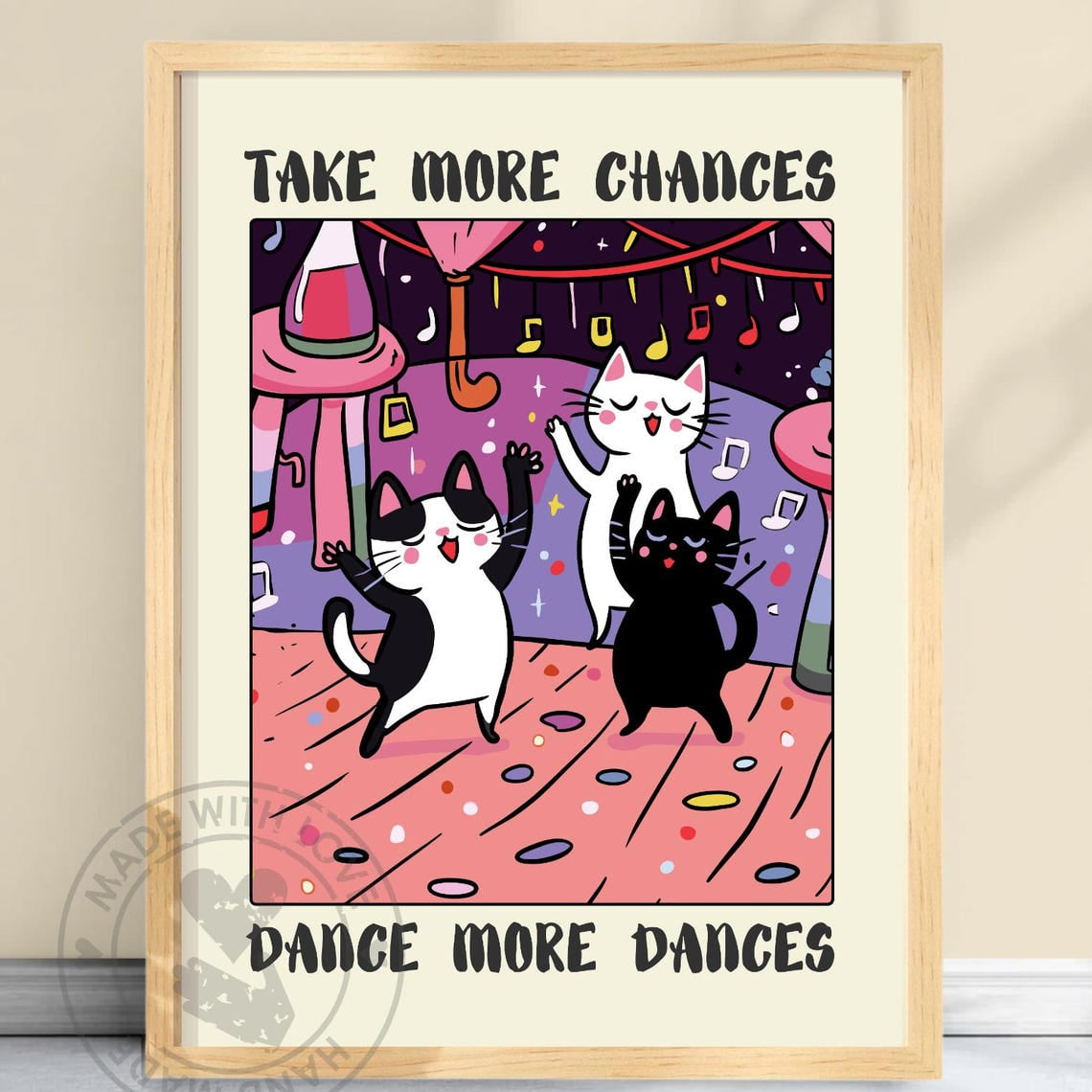 Retro Dancing Cats Wall Print, Vintage Cat Trendy Posters, Cute Cats ...