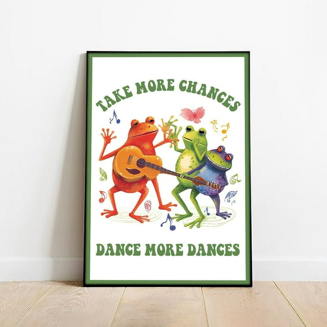 Retro Dancing Frogs Hippie Poster, Vintage Frog Take More Chances Dance ...