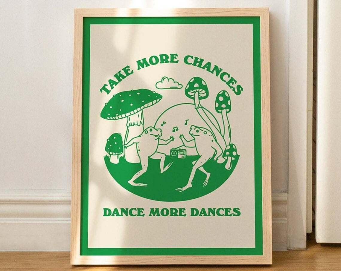Retro Dancing Frogs Wall Print, Vintage Frog Illustration, Trendy ...