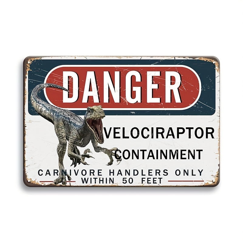 Retro Danger Metal Sign Dinosaur Wall Art Plaque Vintage Metal Signs ...
