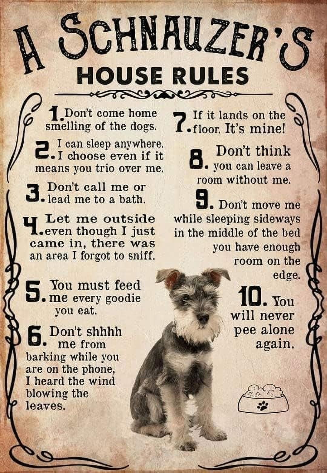 Retro Decor Schnauzer House Rules Vintage Plaque, Fun Entrance Decor ...