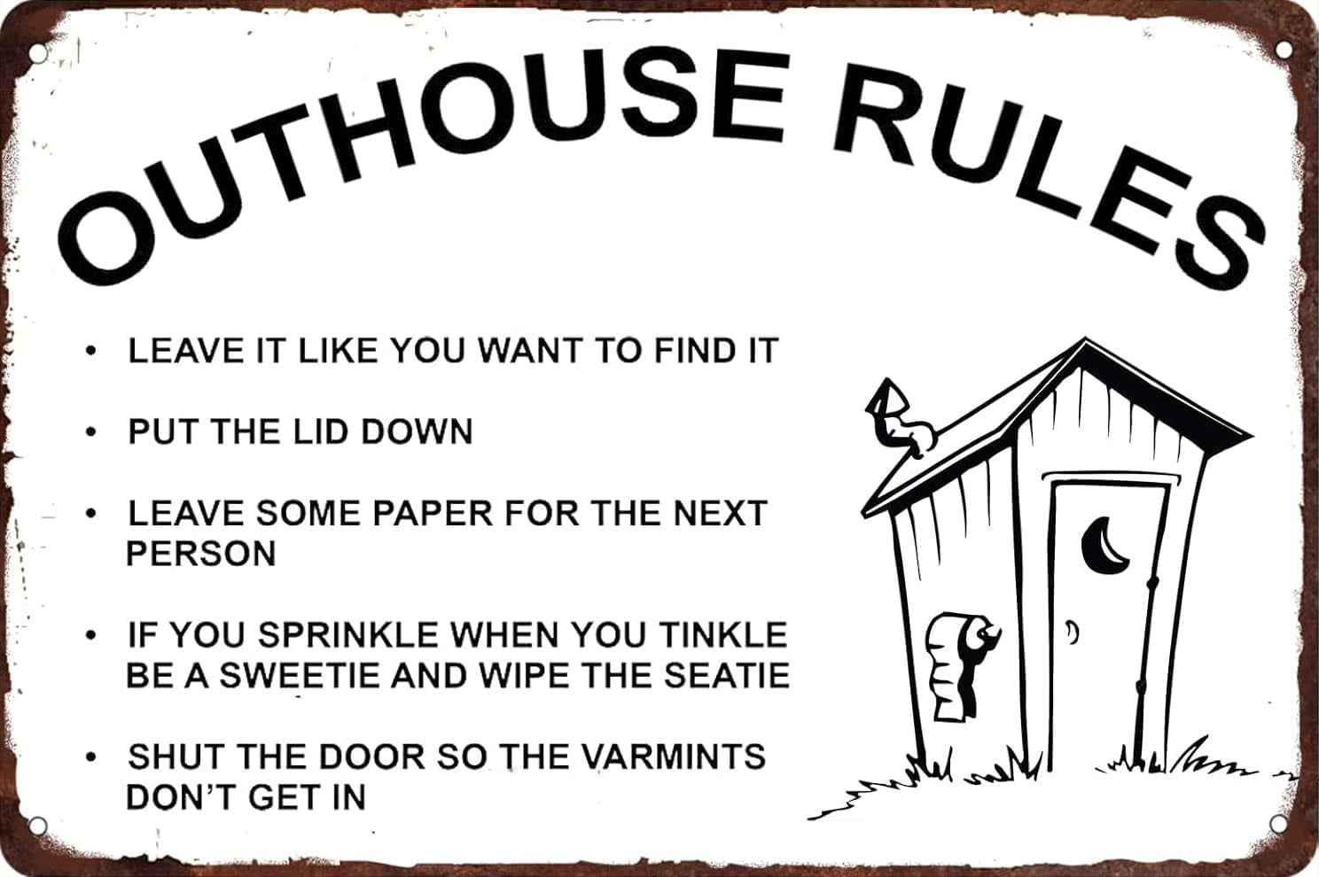 Retro Decor Tin Signs,"Another Outhouse Rules Sign with Witty ...