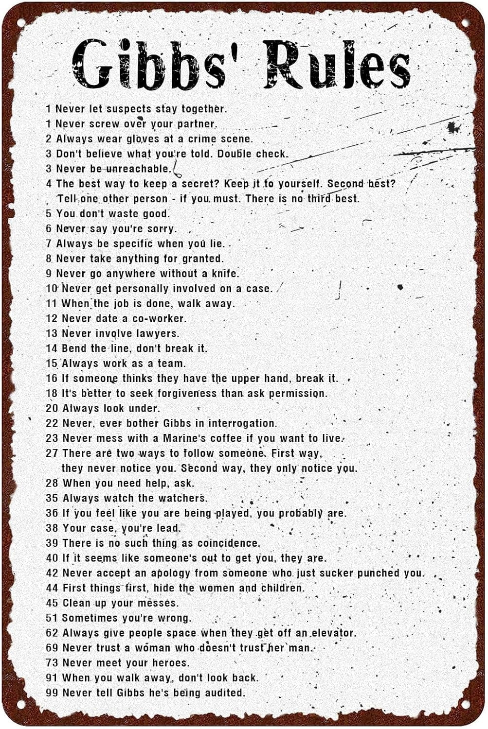 Retro Decor Tin Signs,“Gibbs' Rules Metal Sign”,for garage,bar ...