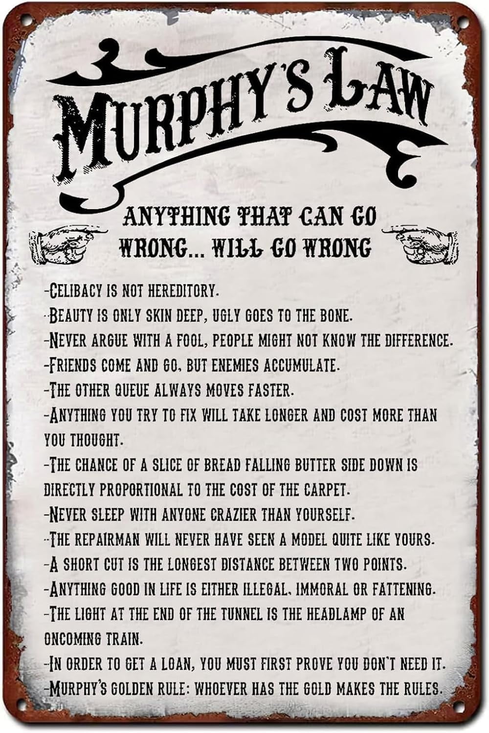 Retro Decor Tin Signs,“Humorous - Murphy's Law Sign”,for garage,bar ...