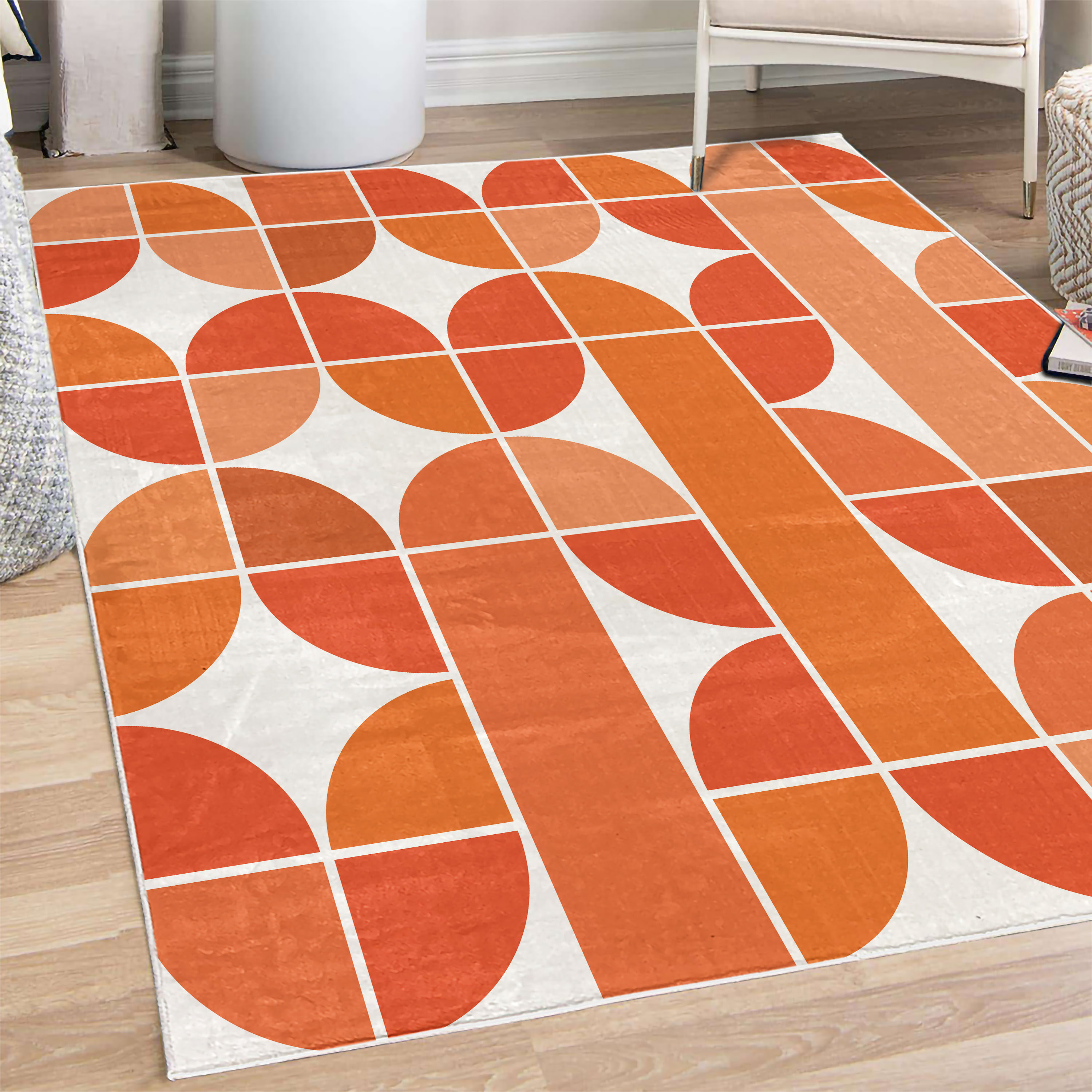 Retro Decorative Rug, Pop Art Funky Unusual Geometric Forms Mosaic ...