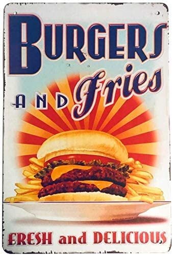 Retro Decorative Vintage Metal Sign Burgers and Fries Sin Signs ...