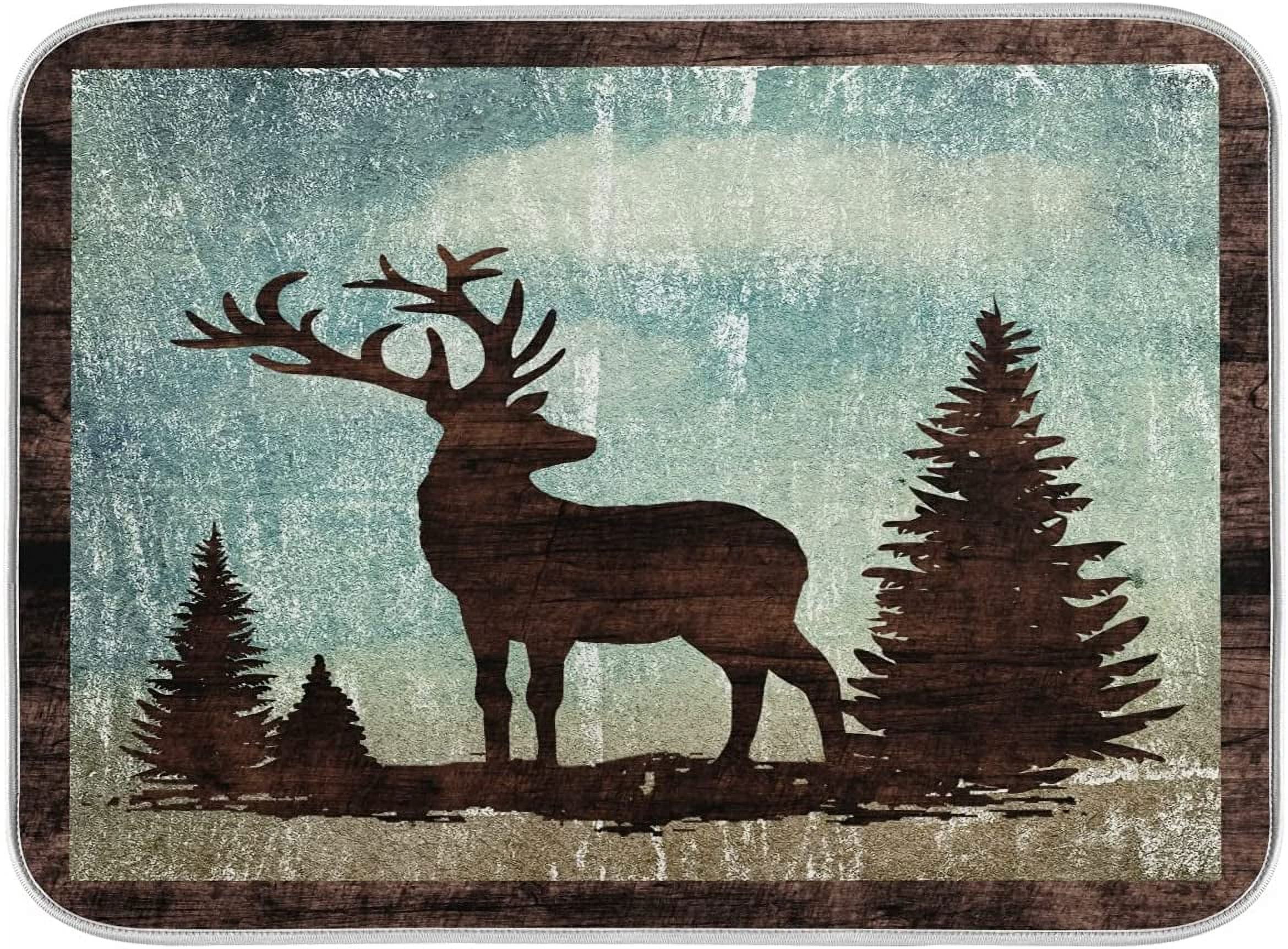 Retro Deer Forest Cabin Silhouette Dish Drying Mat Countertop 16x18 ...