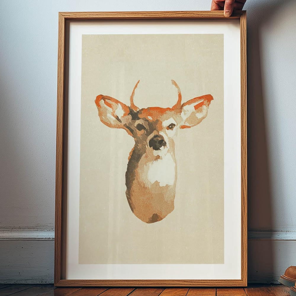 Retro Deer Head Print: Rustic Outdoors Art Lake House Decor - Walmart.com