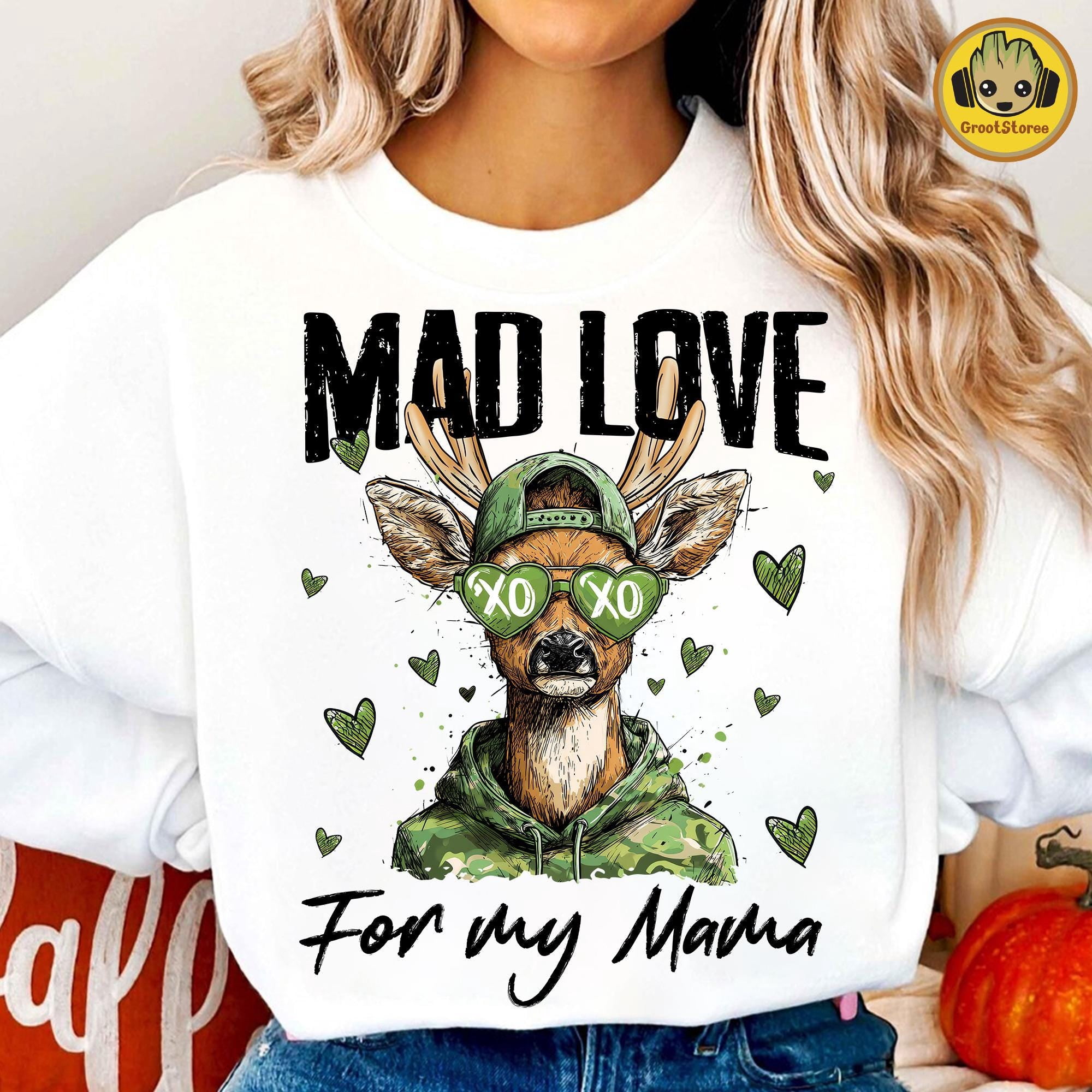 Retro Deer Hunting Sweatshirt for Valentine's Day with Heart Design ...