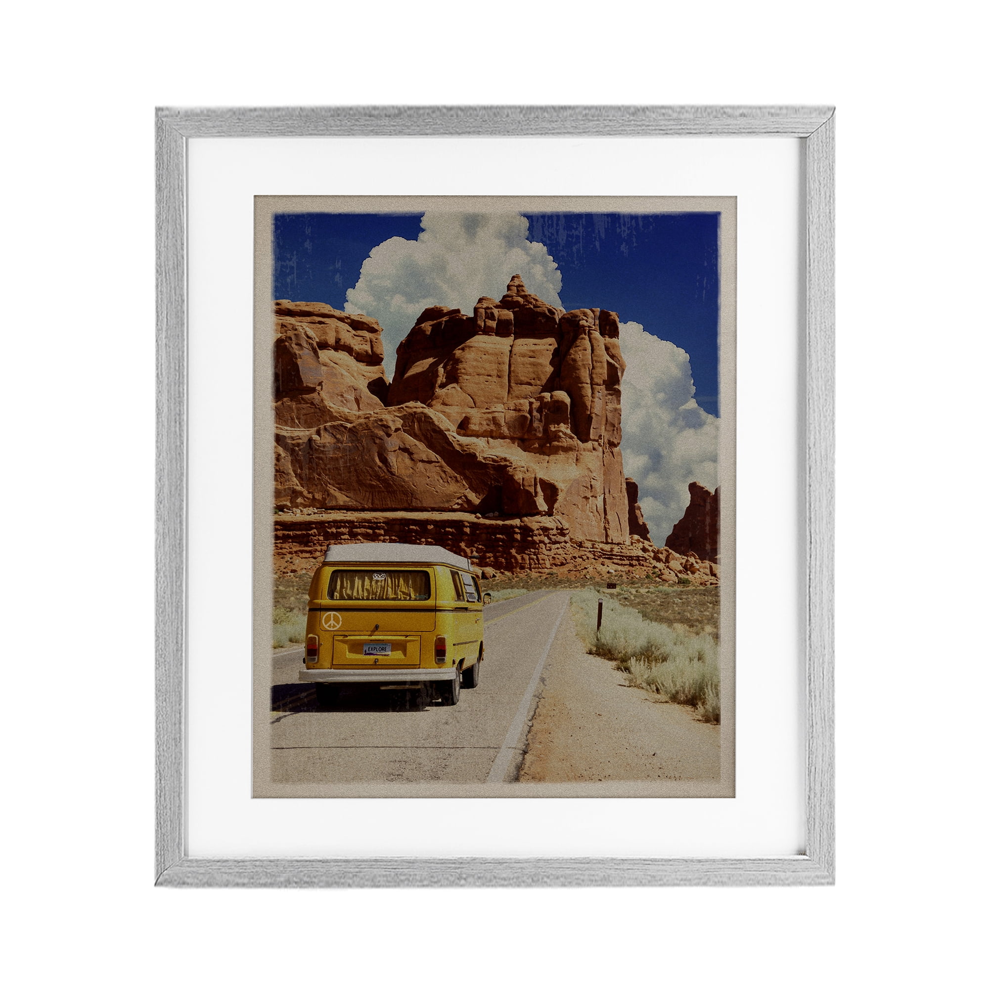 Retro Desert Adventure Gray Framed Print Under Glass, design by Old Red ...