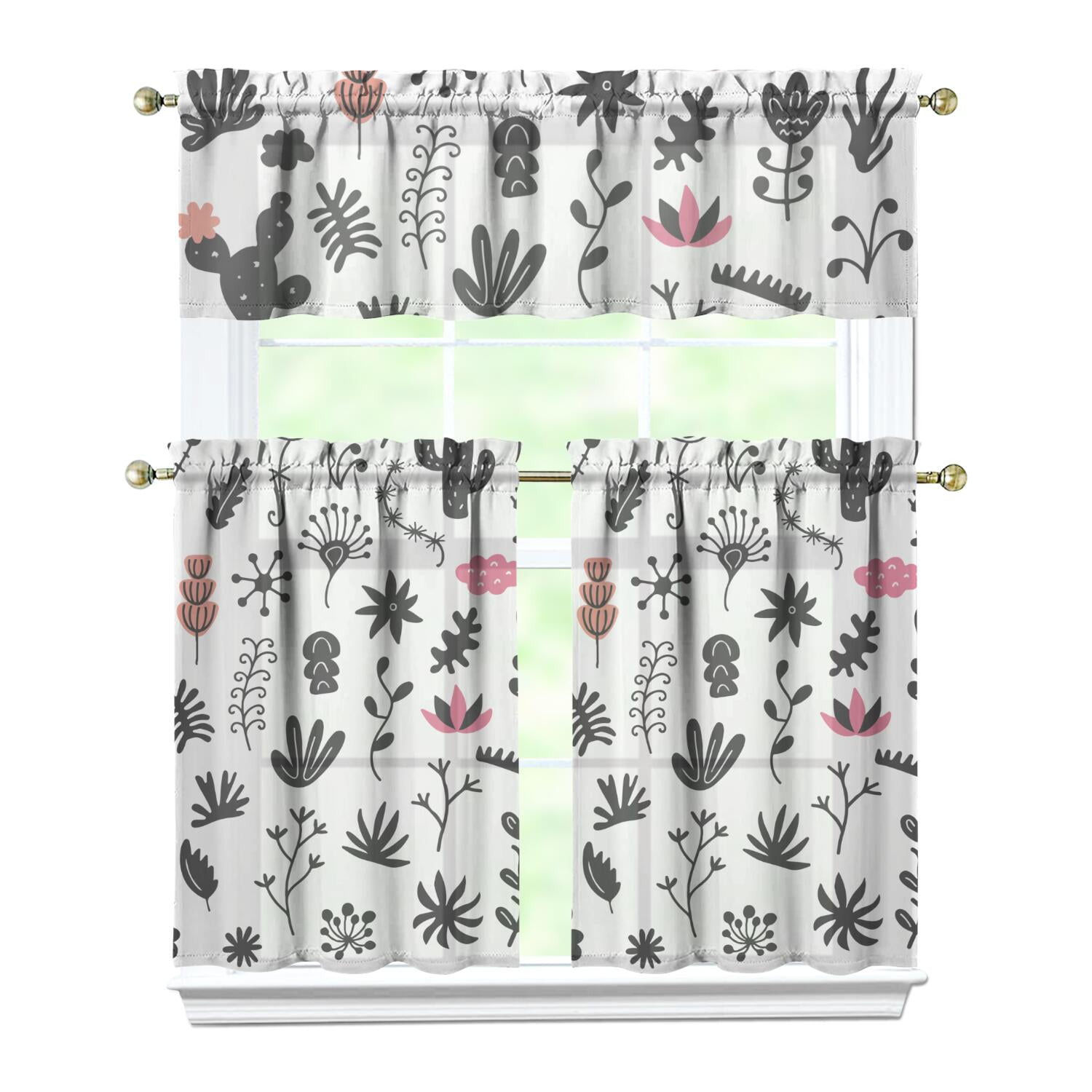 Retro Desert Succulent Window Panels - Cute Kawaii Cactus Curtains with ...