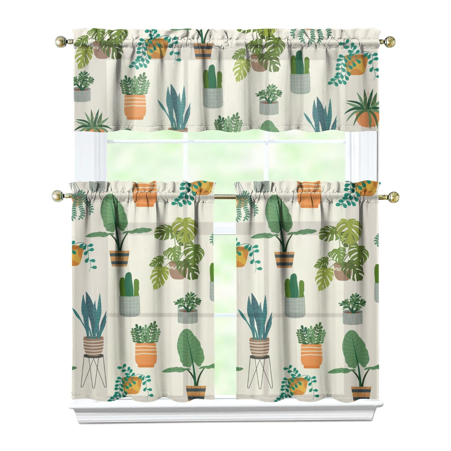 Retro Desert Succulent Window Panels - Cute Kawaii Cactus Curtains with ...