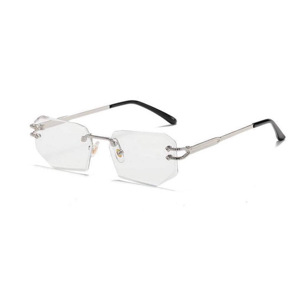 Retro Designer Style Vintage Frameless Clear Lens Rectangular Silver ...