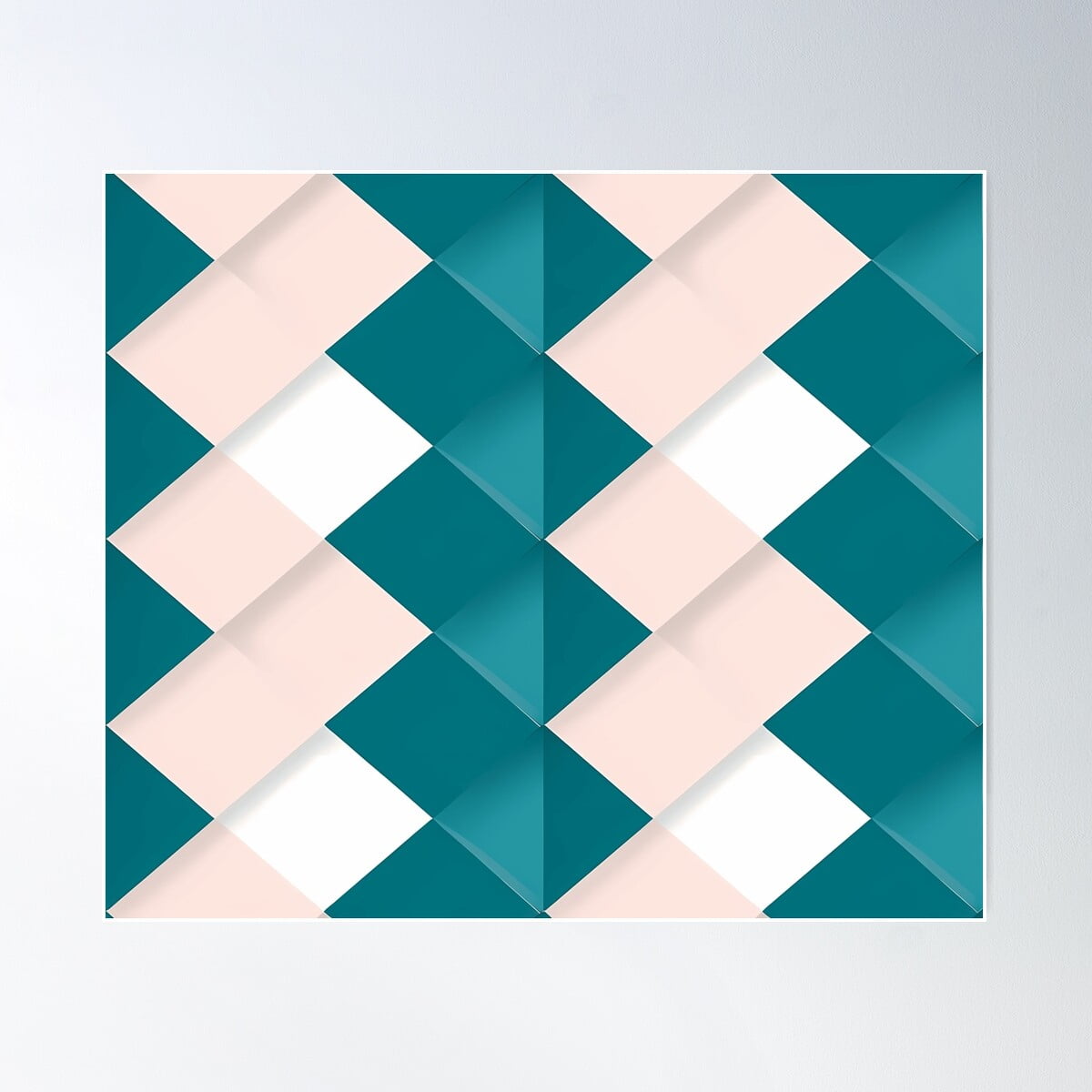 Retro Diagonal Square Pattern In Green Pink And White Poster Wall Art ...