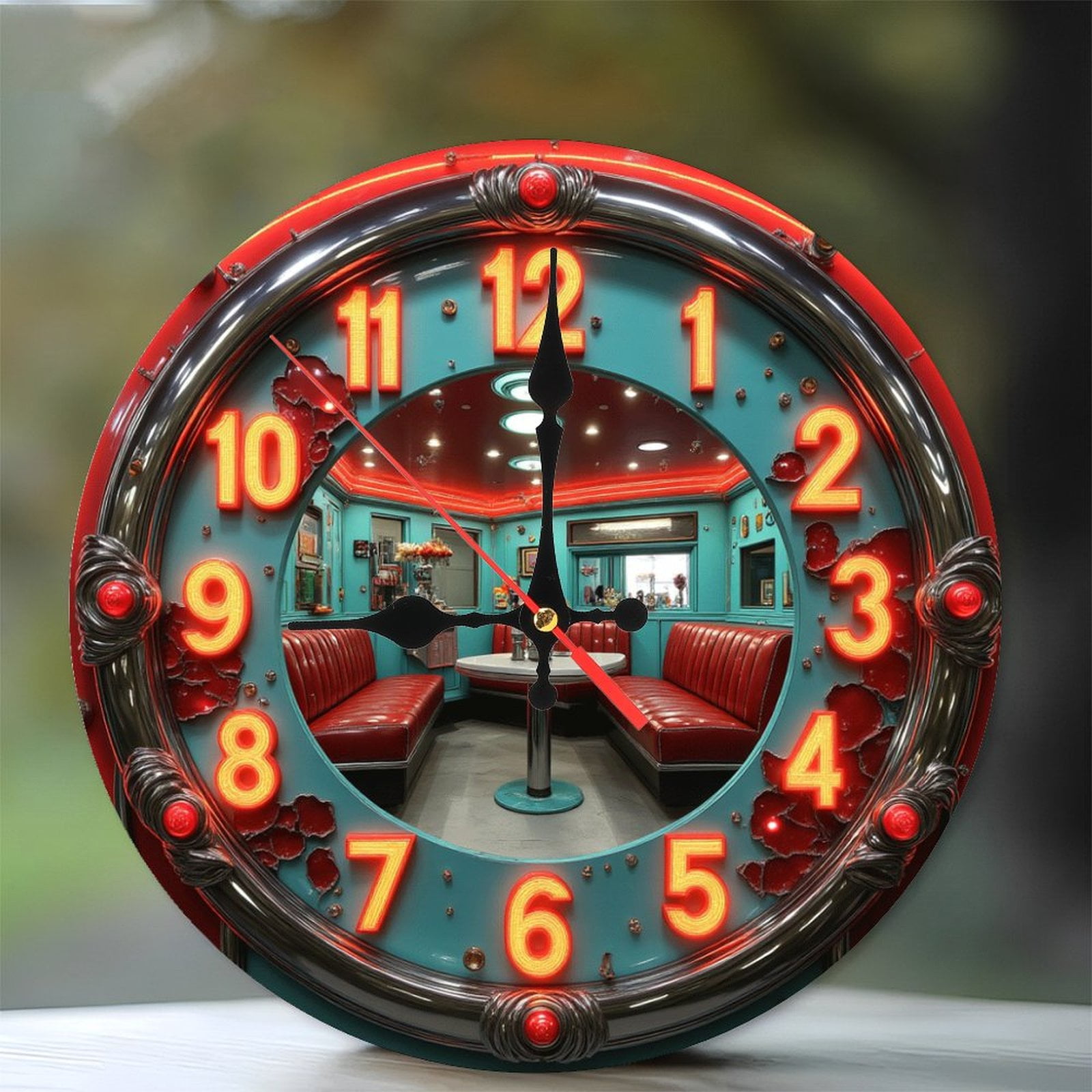 Retro Diner Clock Neon Sign Vintage Restaurant Decor Wall Art 10-Inch ...