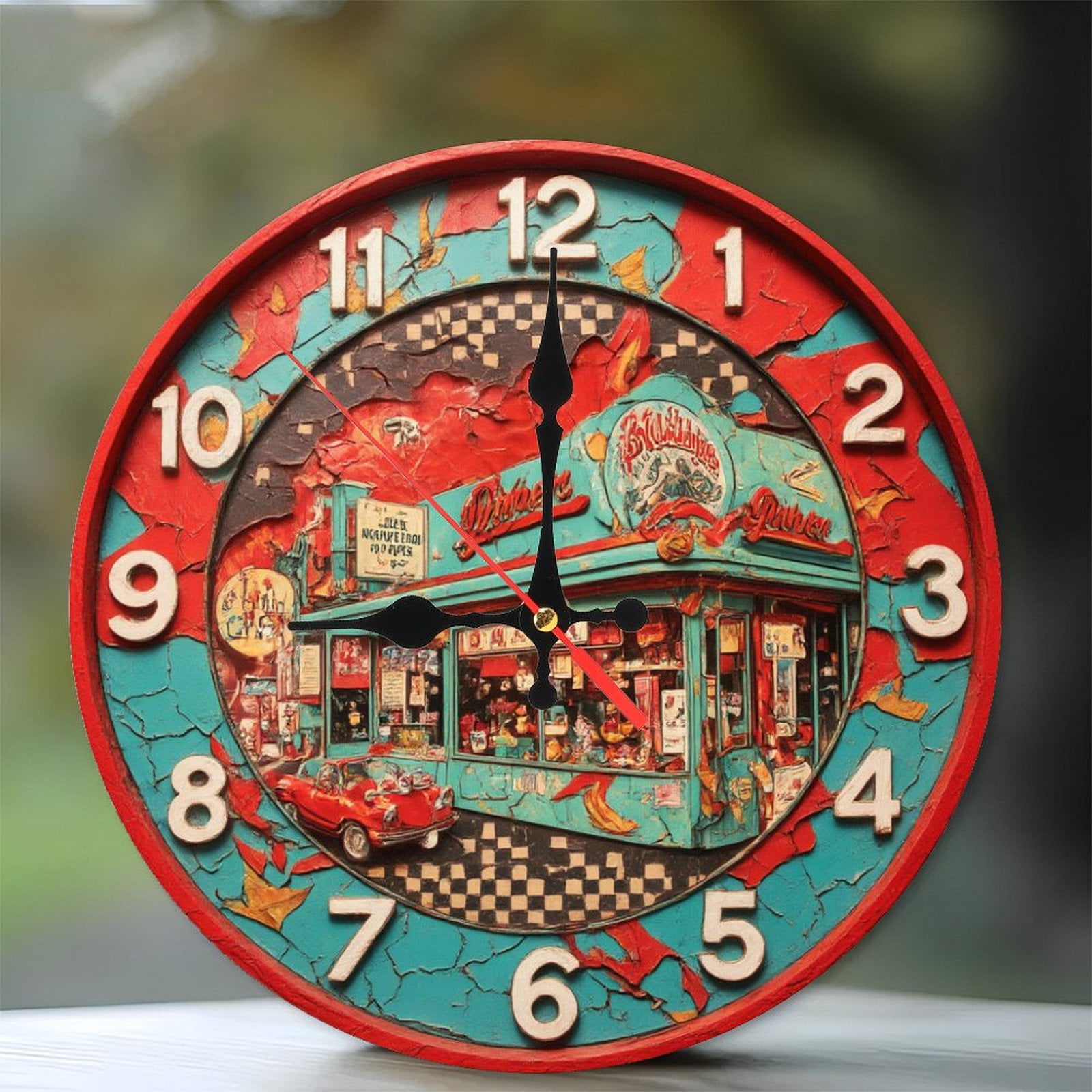 Retro Diner Clock Wall Decor Unique Gift Vintage Style 10-Inch Silent ...