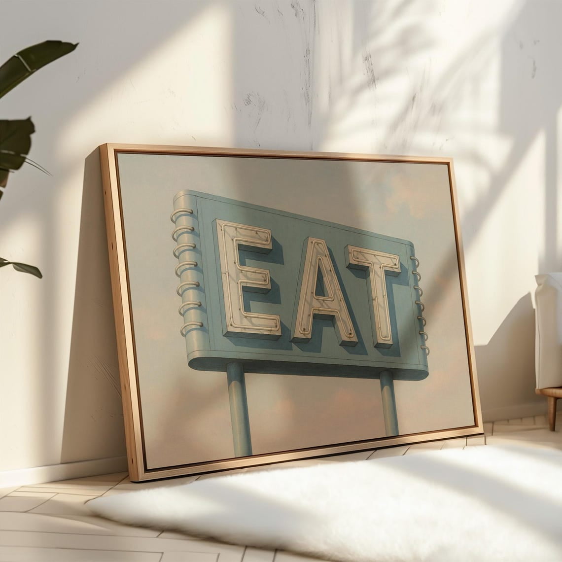 Retro Diner Eat Sign Wall Art – Vintage Neon Style Americana Poster For ...