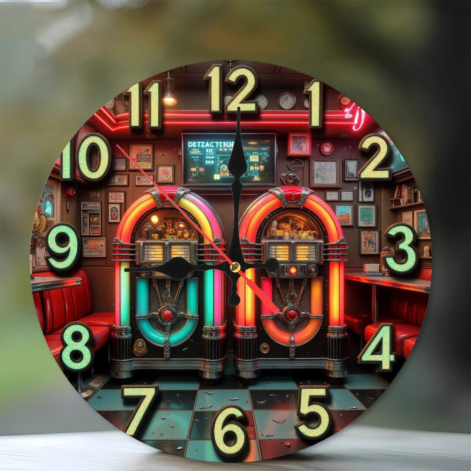 Retro Diner Jukebox Clock Wall Art 10-Inch Silent Wooden Wall Clock ...