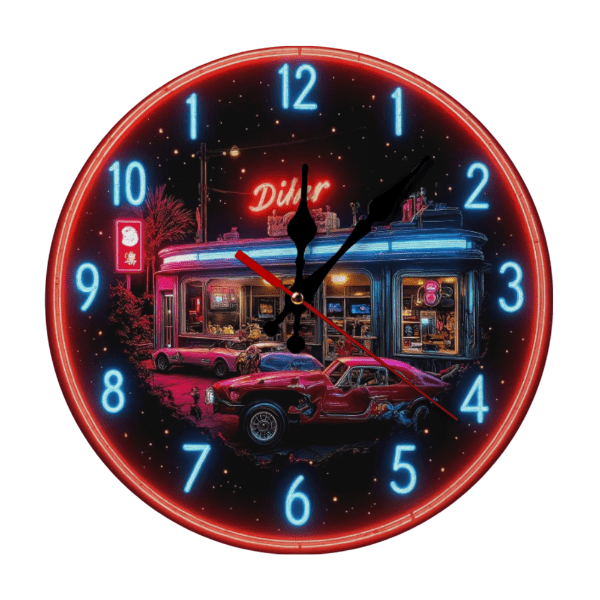 Retro Diner Neon Wall Clock with Vintage Car & Americana Design ...
