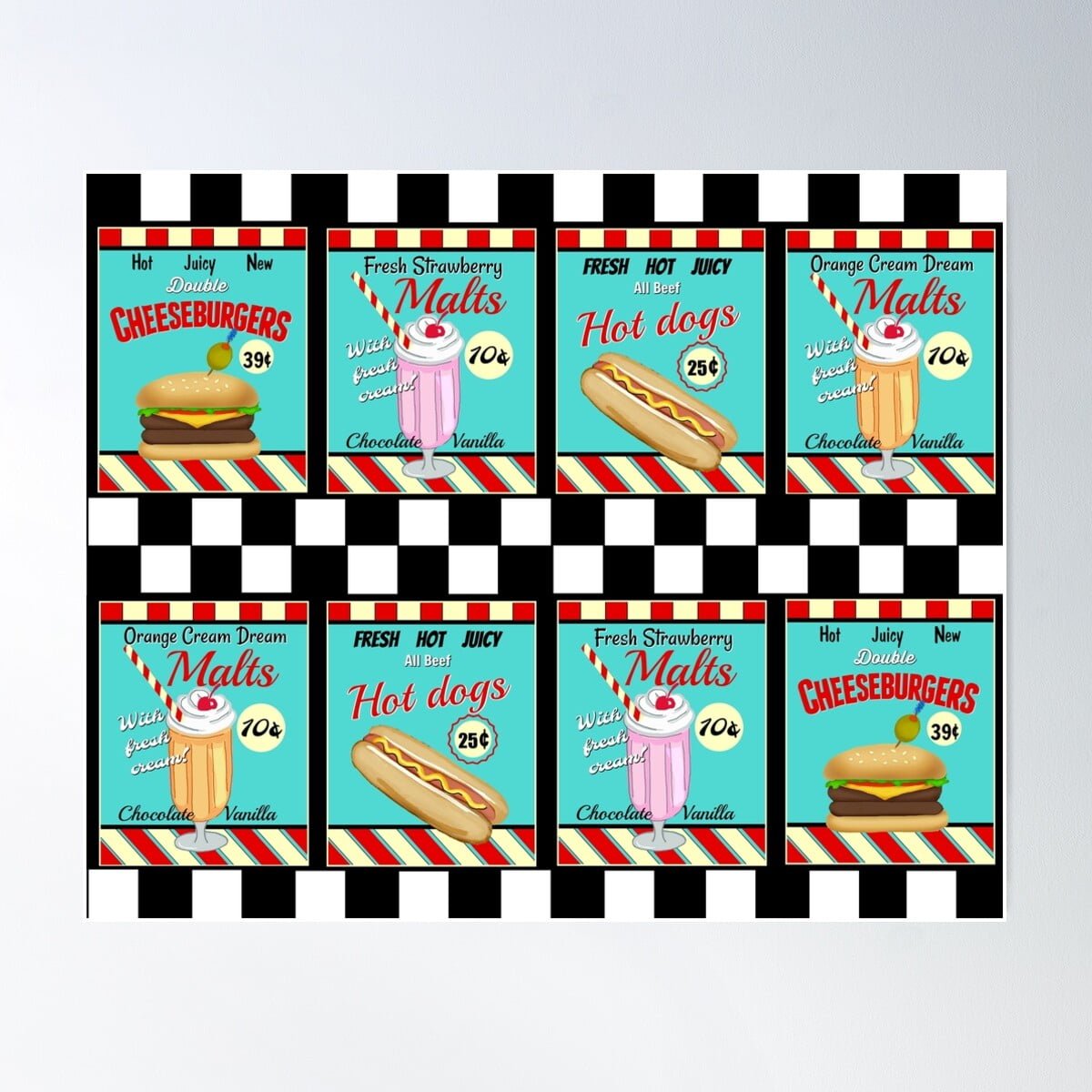 Retro Diner Signs / Food Poster, 8x12 UNFRAMED - Walmart.com