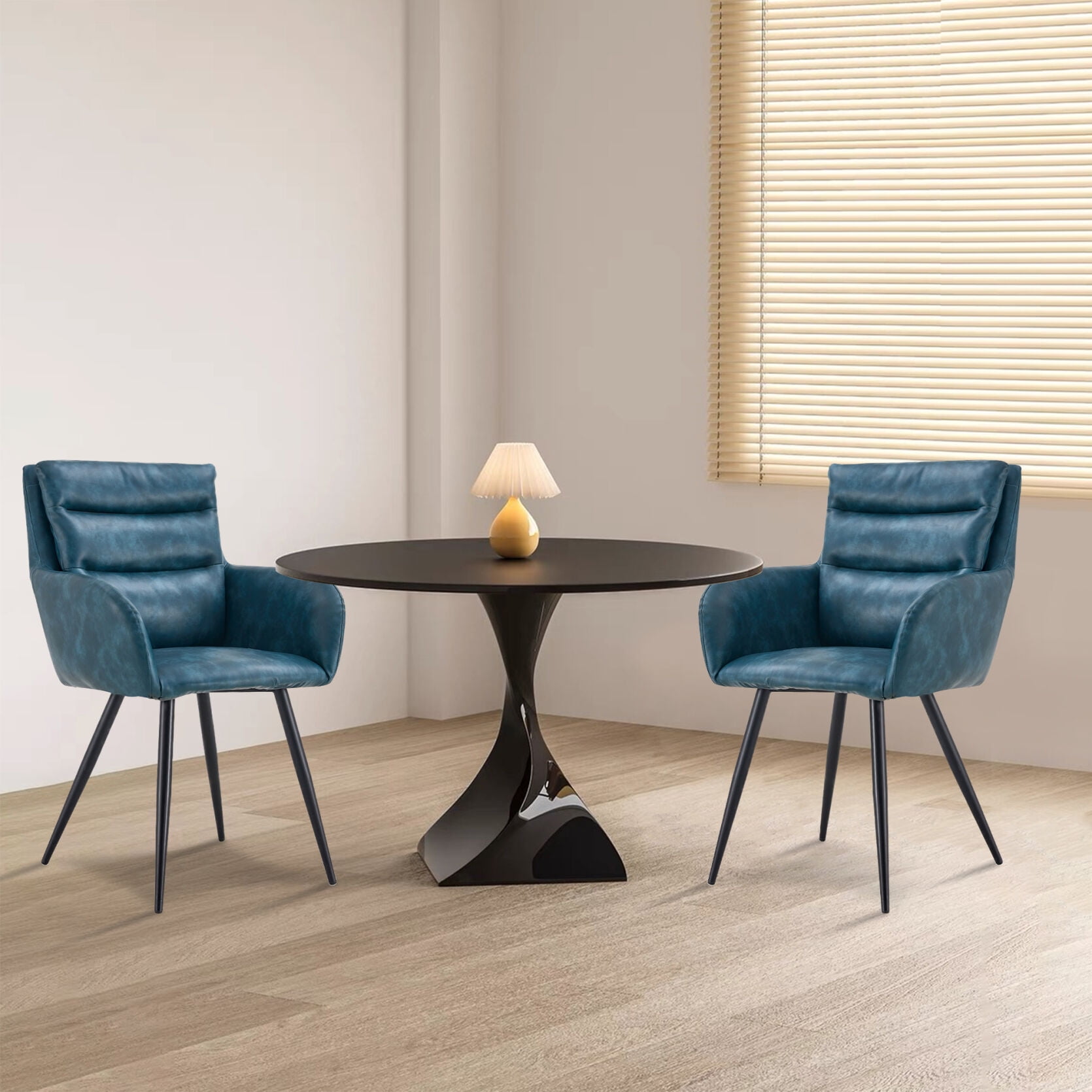Retro Dining Chairs Set of 2, PU Leather Kitchen Chairs with Black ...