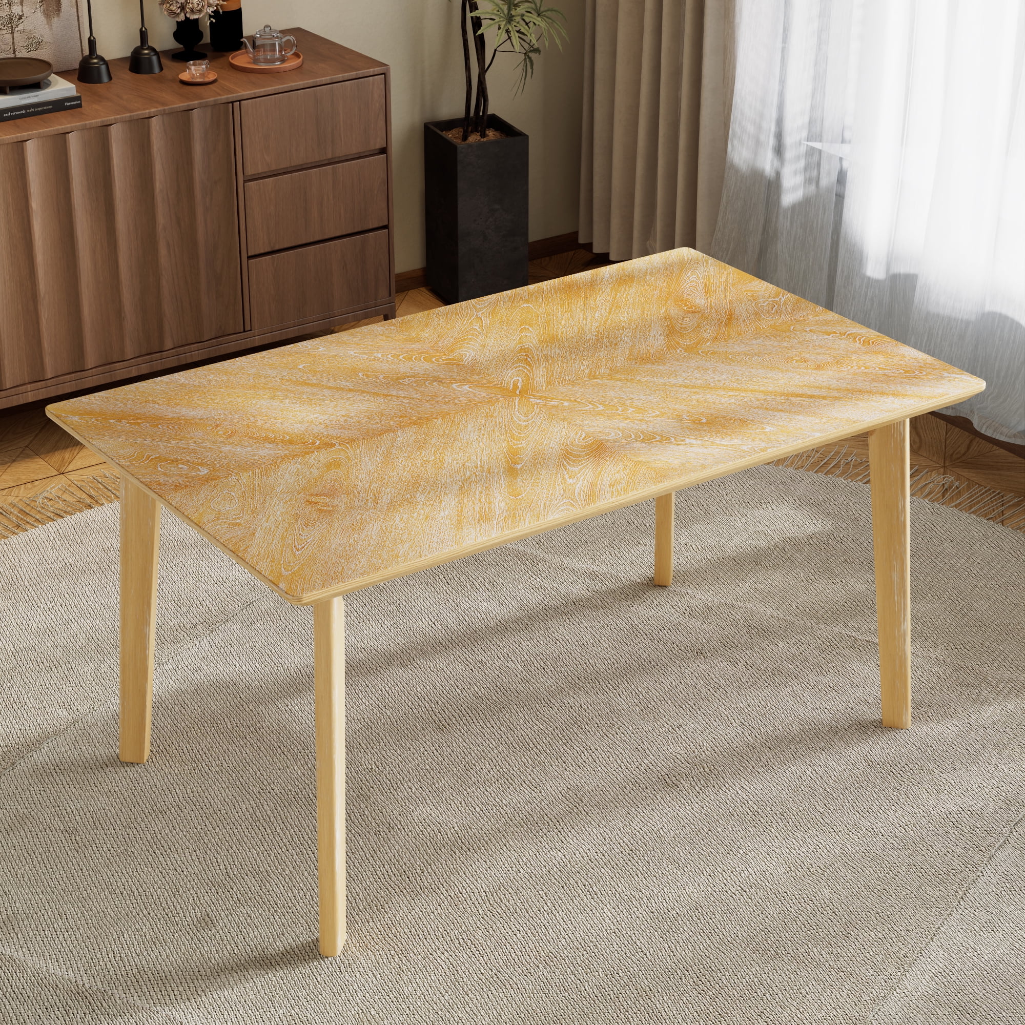 Retro Dining Table, Kitchen Room Table for 6, Minimalist Rectangular ...