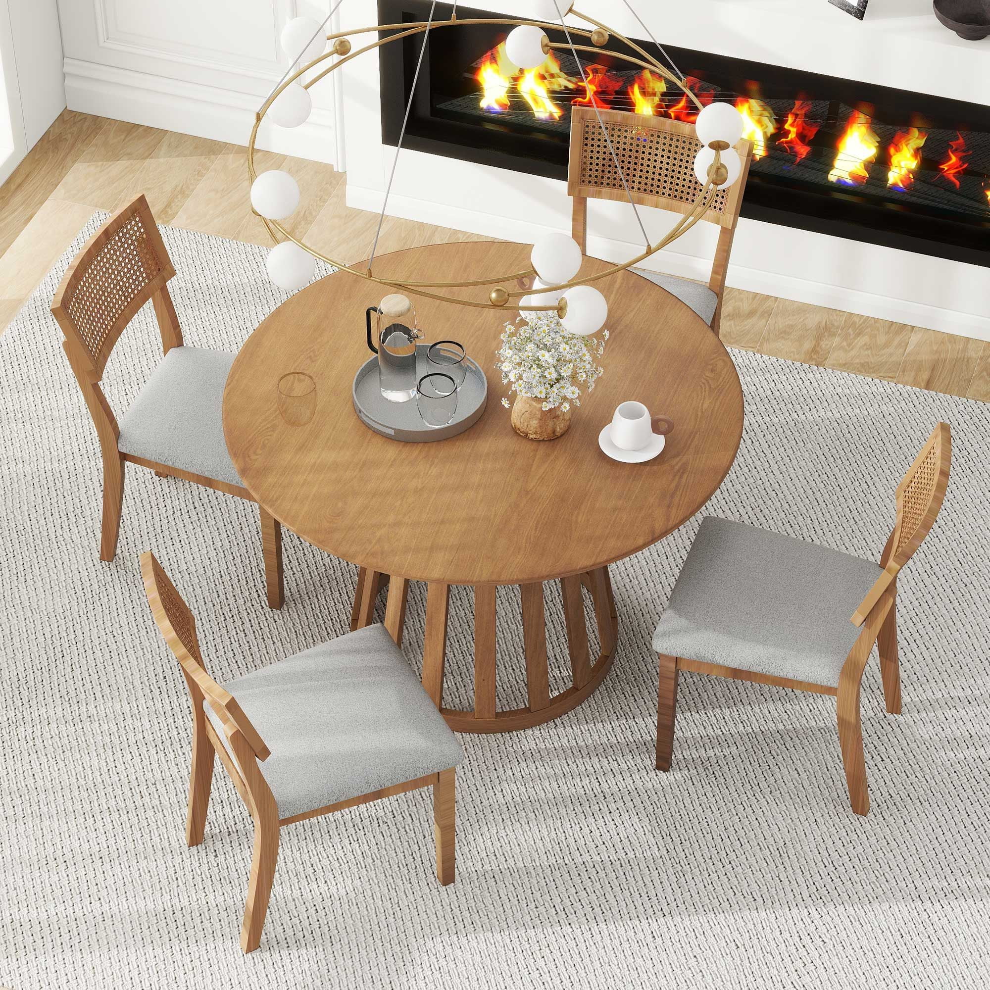 Retro Dining Table Set with 1 Round Dining Table, 5 Piece Dining Room ...